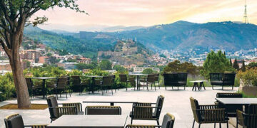Sheraton Grand Tbilisi Metechi Palace’s terrace overlooking Tbilisi’s old town. Source: Sheraton.